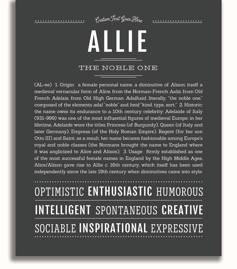Allie Personalized Name Meaning Art Prints – Name Stories