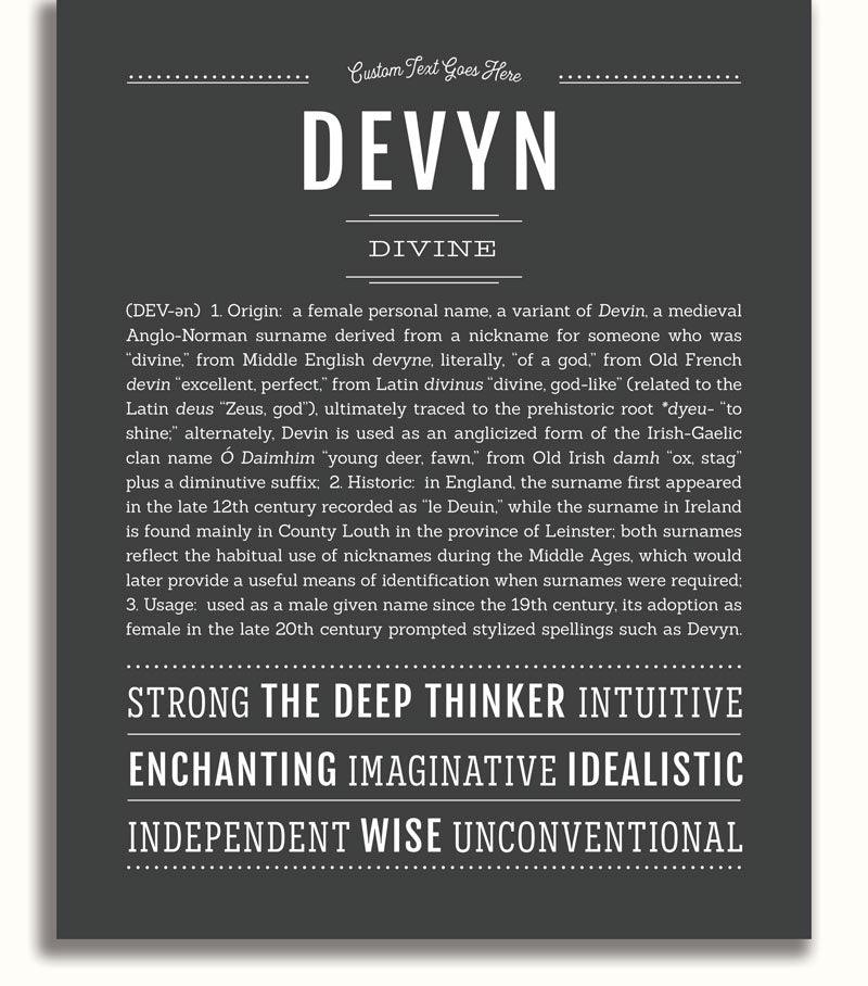 Devyn Personalized Name Meaning Art Prints – Name Stories