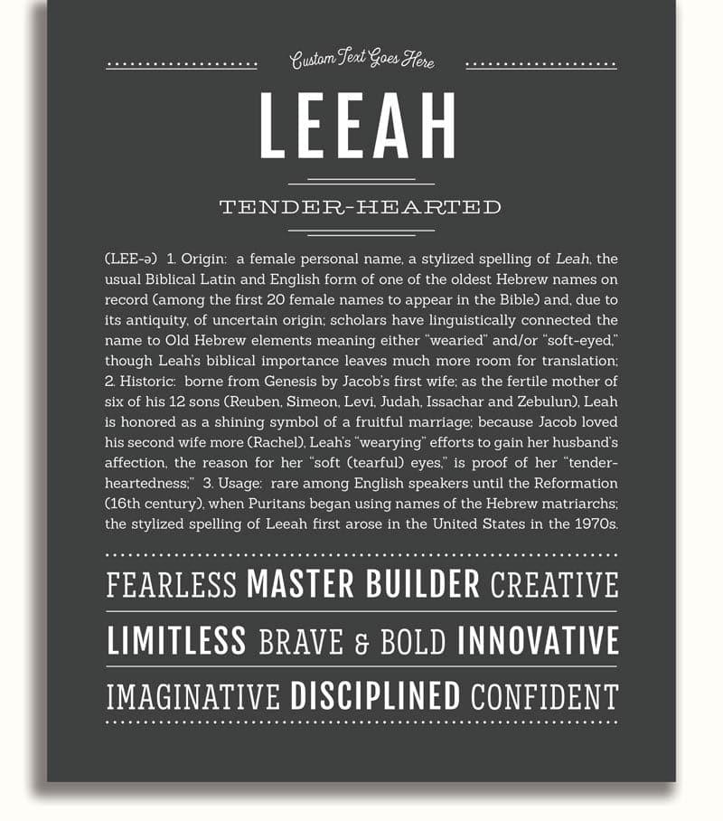 Leeah Personalized Name Meaning Art Prints – Name Stories