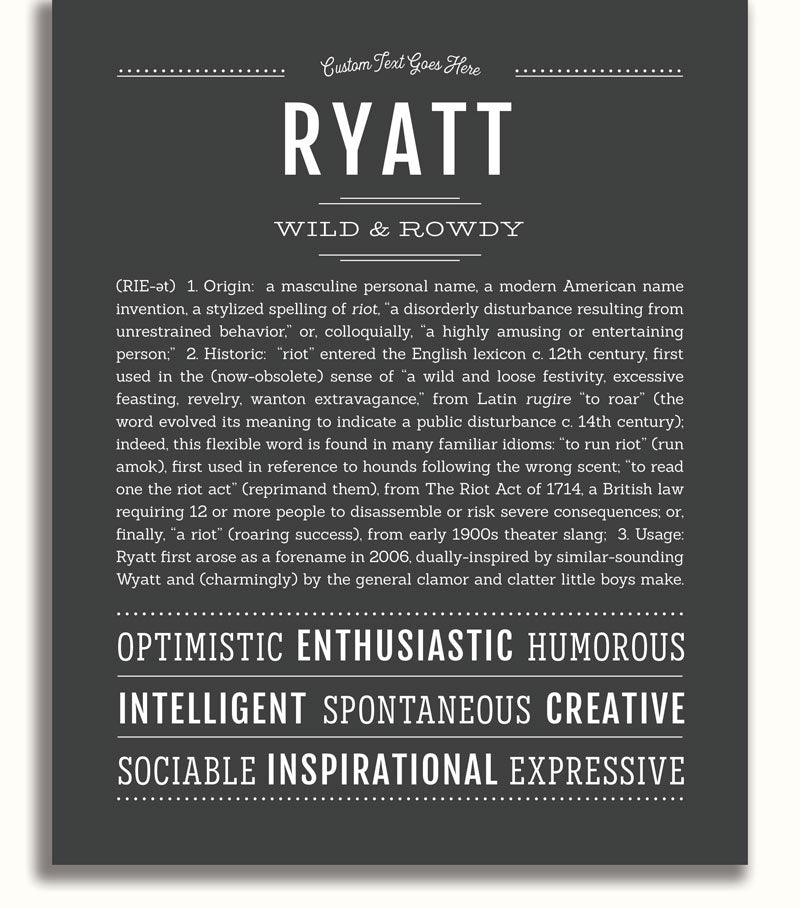 Ryatt Personalized Name Meaning Art Prints – Name Stories