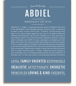 Abdiel Personalized Name Meaning Art Prints – Name Stories