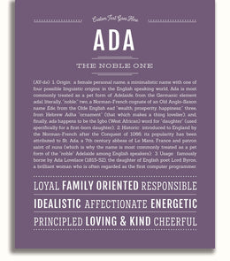 Ada Personalized Name Meaning Art Prints – Name Stories
