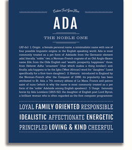 Ada Personalized Name Meaning Art Prints – Name Stories