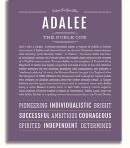 Adalee Personalized Name Meaning Art Prints – Name Stories