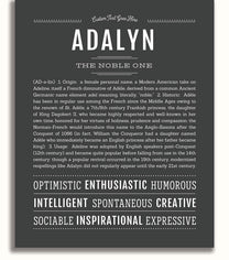 Adalyn Personalized Name Meaning Art Prints – Name Stories