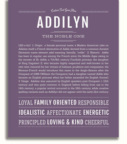 Addilyn Personalized Name Meaning Art Prints – Name Stories