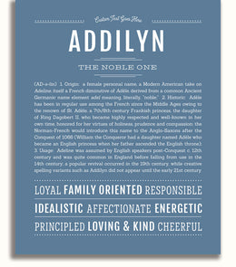 Addilyn Personalized Name Meaning Art Prints – Name Stories