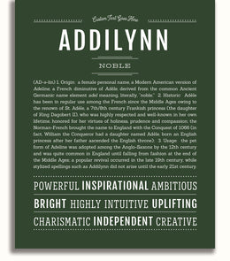 Addilynn Personalized Name Meaning Art Prints – Name Stories
