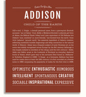 Addison Personalized Name Meaning Art Prints – Name Stories