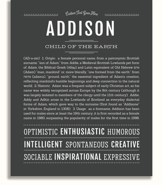 Addison Personalized Name Meaning Art Prints – Name Stories