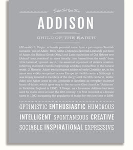 Addison Personalized Name Meaning Art Prints – Name Stories