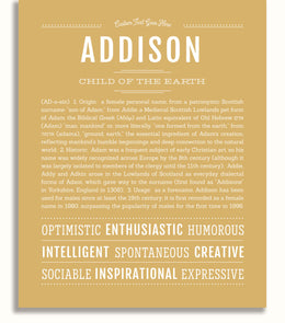 Addison Personalized Name Meaning Art Prints – Name Stories