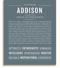 Addison Personalized Name Meaning Art Prints – Name Stories