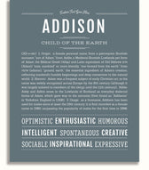 Addison Personalized Name Meaning Art Prints – Name Stories