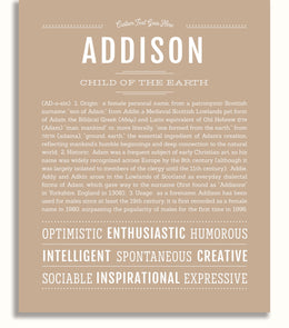 Addison Personalized Name Meaning Art Prints – Name Stories