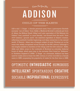 Addison Personalized Name Meaning Art Prints – Name Stories