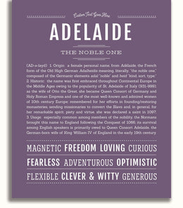 Adelaide Personalized Name Meaning Art Prints – Name Stories