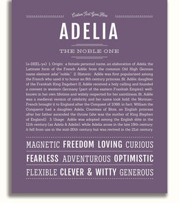 Adelia Personalized Name Meaning Art Prints – Name Stories
