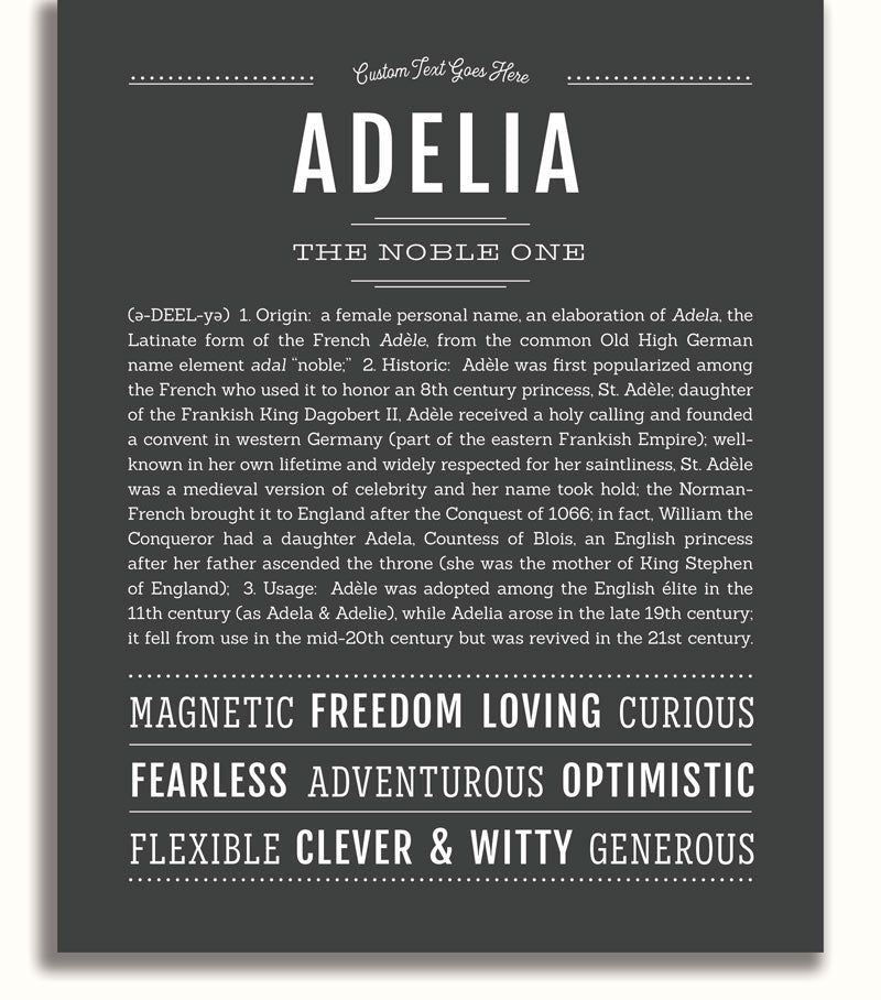 Adelia Personalized Name Meaning Art Prints – Name Stories