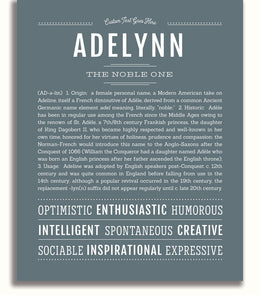 Adelynn Personalized Name Meaning Art Prints – Name Stories