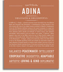 Adina Personalized Name Meaning Art Prints – Name Stories