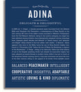 Adina Personalized Name Meaning Art Prints – Name Stories