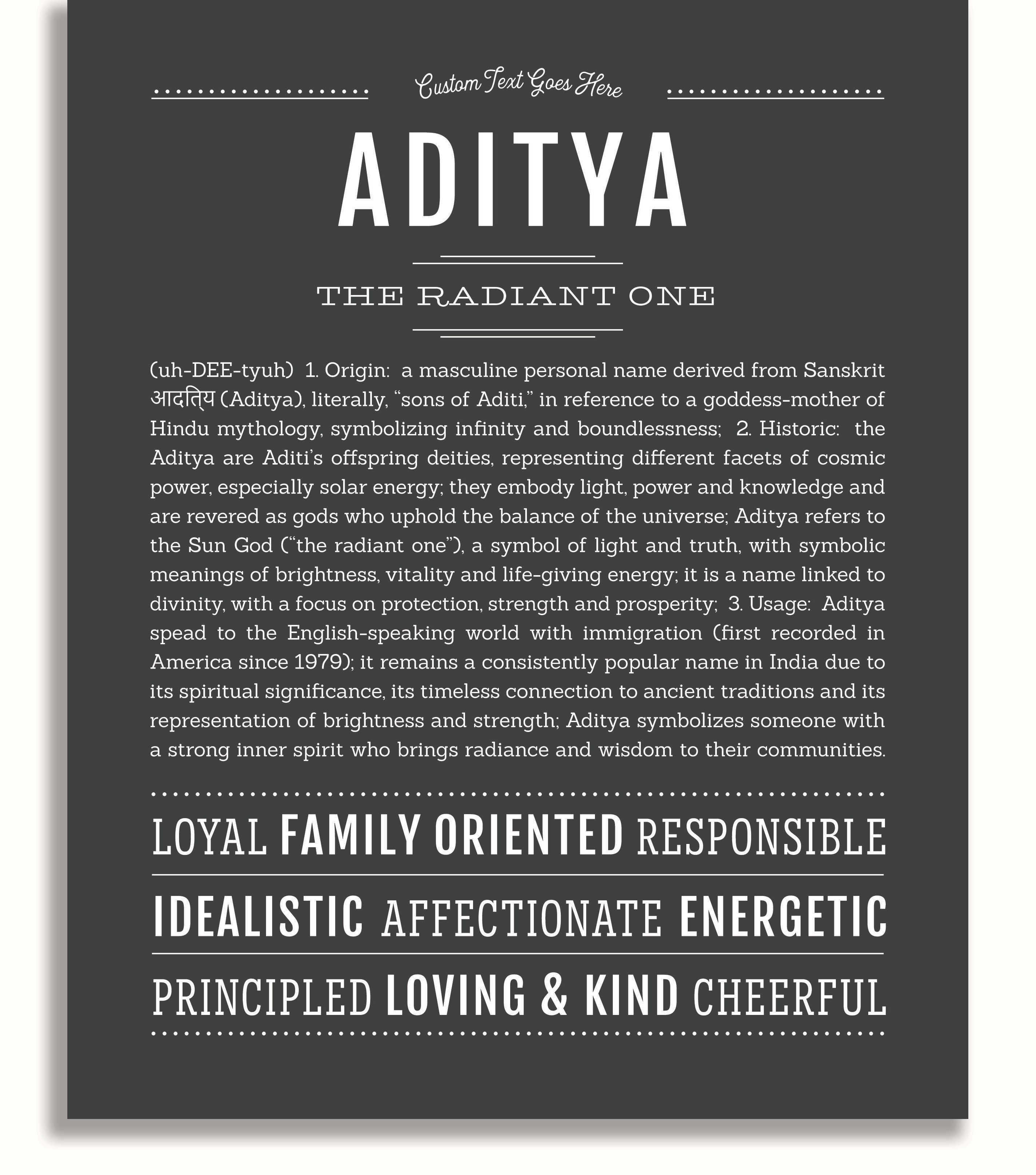Aditya Personalized Name Meaning Art Prints – Name Stories