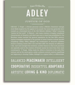 Adley Personalized Name Meaning Art Prints – Name Stories