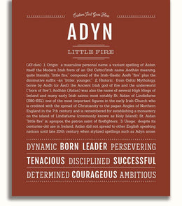 Adyn Personalized Name Meaning Art Prints – Name Stories