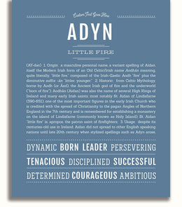 Adyn Personalized Name Meaning Art Prints – Name Stories