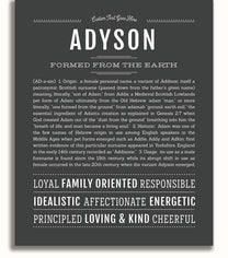 Adyson Personalized Name Meaning Art Prints – Name Stories