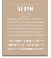 Aedyn Personalized Name Meaning Art Prints – Name Stories