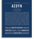 Aedyn Personalized Name Meaning Art Prints – Name Stories