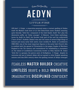 Aedyn Personalized Name Meaning Art Prints – Name Stories