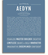 Aedyn Personalized Name Meaning Art Prints – Name Stories