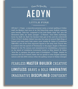 Aedyn Personalized Name Meaning Art Prints – Name Stories