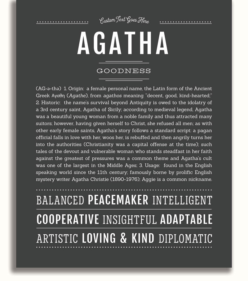 Agatha Personalized Name Meaning Art Prints – Name Stories