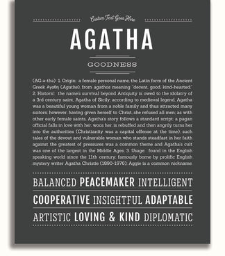 Agatha Personalized Name Meaning Art Prints – Name Stories