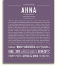 Ahna Personalized Name Meaning Art Prints – Name Stories