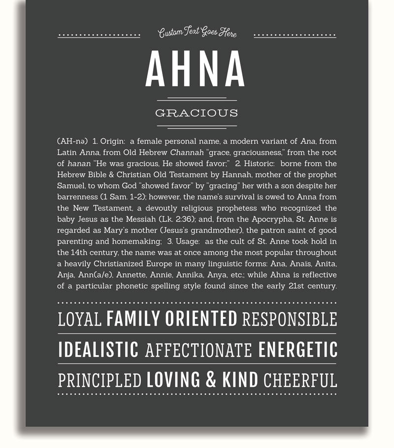Ahna Personalized Name Meaning Art Prints – Name Stories