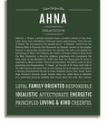 Ahna Personalized Name Meaning Art Prints – Name Stories