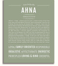 Ahna Personalized Name Meaning Art Prints – Name Stories