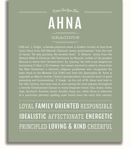 Ahna Personalized Name Meaning Art Prints – Name Stories