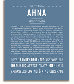 Ahna Personalized Name Meaning Art Prints – Name Stories