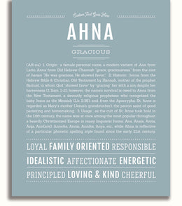 Ahna Personalized Name Meaning Art Prints – Name Stories