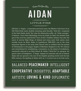Aidan Personalized Name Meaning Art Prints – Name Stories