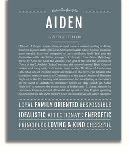 Aiden Personalized Name Meaning Art Prints – Name Stories