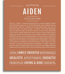 Aiden Personalized Name Meaning Art Prints – Name Stories