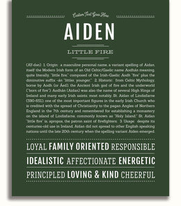 Aiden Personalized Name Meaning Art Prints – Name Stories