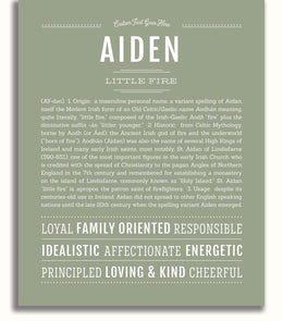 Aiden Personalized Name Meaning Art Prints – Name Stories